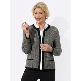 WITT Damen Strickjacke mit Jacquard-Muster, schwarz-champagner-gemustert, Gr&ouml;&szlig;e 38