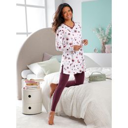 w&auml;schepur w&auml;schepur Damen Pyjama mit Sonne, Mond und Sternen, ecru-burgund-bedruckt, Gr&ouml;&szlig;e 40/42