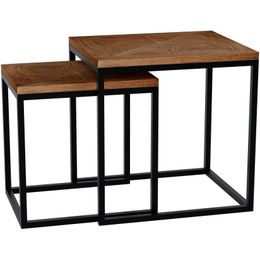 CLP Beistelltisch 2er Set Holz Talero, platzsparende Satztische, Couchtische modern mit Metallgestell, Wohnzimmertische aus Mindiholz