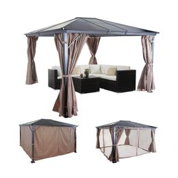 Hardtop Pergola MCW-C74, Garten Pavillon, Kunststoff-Dach Seitenwand + Moskitonetz Alu ~ 3x3,6m