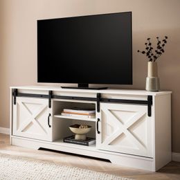 Lowboard FineBuy Fernsehkommode 150 cm TV Schrank Fernsehschrank Wei&szlig; Landhaus