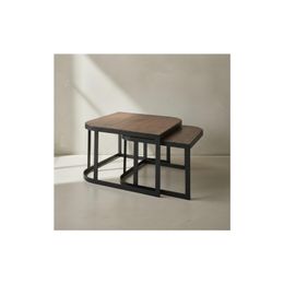 KADIMA DESIGN Massivholz Beistelltische TIMAVO: Industrielles Set, 60x40x60 cm & 50x35x50 cm, Mango-Massivholz, Eisen, abgerundete Ecken.