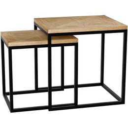 CLP Beistelltisch 2er Set Holz Talero, platzsparende Satztische, Couchtische modern mit Metallgestell, Wohnzimmertische aus Mindiholz