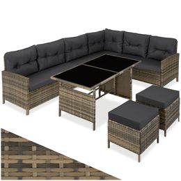 TecTake&reg; Rattan Lounge, f&uuml;r 6 bis 8 Personen, UV-best&auml;ndig, mit Sicherheitsglasplatten
