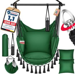 Kesser&reg; H&auml;ngesessel mit 2 Kissen Getr&auml;nkehalter & B&uuml;cherfach - Safari XXL H&auml;ngestuhl f&uuml;r Erwachsene & Kinder H&auml;ngematte bis 150 kg H&auml;ngesitz Aufh&auml;ngung Indoor & Outdoor Wohn & Garten Terrasse