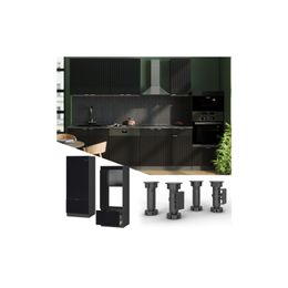 VICCO Mikrowellenschrank Fame-Line Anthrazit Schwarz gestreift 60 cm mit Schublade & T&uuml;r