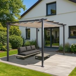 Aluminium Pergola MCW-N93, Gartenpavillon Pavillon Garten, stabiles 8cm-Gestell Schiebedach UV50+ 3x4m ~ creme-beige