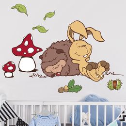 Bilderwelten Wandtattoo Tiere modern selbstklebend Wandaufkleber - NICI - Forest Friends Hase & Igel schlummern - Wandsticker Kinderzimmer Baby M&auml;dchen Jungen