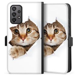 DeinDesign Galaxy A23 5G Handy Klapph&uuml;lle Handyh&uuml;lle aus Kunst Leder schwarz Flip Case Animals Pet Cat Sideflip mit Lasche