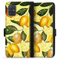 DeinDesign Galaxy A51 Handy Klapph&uuml;lle Handyh&uuml;lle aus Kunst Leder schwarz Flip Case Summer Fruits Lemon Sideflip mit Lasche