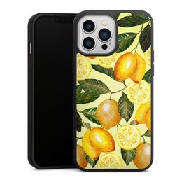 DeinDesign iPhone 13 Pro Max Handy Premium Silikon H&uuml;lle Handyh&uuml;lle schwarz Case Summer Fruits Lemon Silikon Premium Case