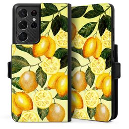 DeinDesign Galaxy S21 Ultra 5G Handy Klapph&uuml;lle Handyh&uuml;lle aus Kunst Leder schwarz Flip Case Summer Fruits Lemon Sideflip mit Lasche