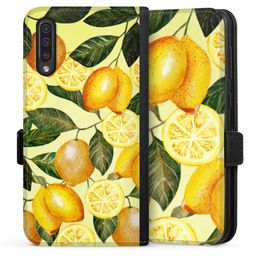DeinDesign Galaxy A50 Handy Klapph&uuml;lle Handyh&uuml;lle aus Kunst Leder schwarz Flip Case Summer Fruits Lemon Sideflip mit Lasche