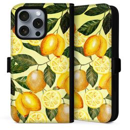 DeinDesign iPhone 16 Pro Max Handy Klapph&uuml;lle Handyh&uuml;lle aus Kunst Leder schwarz Flip Case Fruits Summer Lemon Sideflip mit Lasche