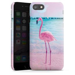 DeinDesign iPhone SE (2020) Handy Premium Case Smartphone Handyh&uuml;lle Schutzh&uuml;lle matt Tropical Flamingo Beach Premium Case