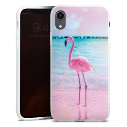 DeinDesign iPhone Xr Handy Silikon H&uuml;lle Case wei&szlig; Handyh&uuml;lle Beach Tropical Flamingo Silikon Case