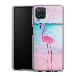 DeinDesign Galaxy A12 Handy Silikon H&uuml;lle Case transparent Handyh&uuml;lle Tropical Flamingo Beach Silikon Case