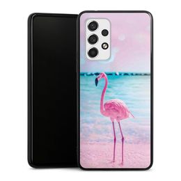 DeinDesign Galaxy A53 5G Handy Silikon H&uuml;lle Case schwarz Handyh&uuml;lle Tropical Flamingo Beach