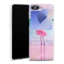 DeinDesign Galaxy Z Flip 6 Handy Hard Case Schutzh&uuml;lle transparent Smartphone Handy H&uuml;lle Tropical Flamingo Beach Hard Case