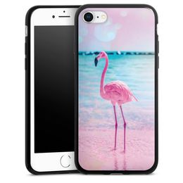 DeinDesign iPhone SE (2020) Handy Slim Case extra d&uuml;nn Silikon Handyh&uuml;lle schwarz H&uuml;lle Tropical Flamingo Beach Silikon Slim Case