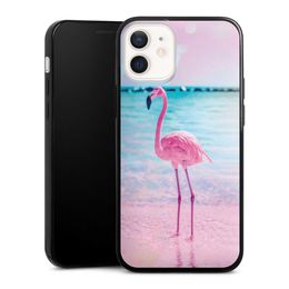 DeinDesign iPhone 12 mini Handy Slim Case extra d&uuml;nn Silikon Handyh&uuml;lle schwarz H&uuml;lle Beach Tropical Flamingo Silikon Slim Case