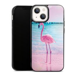 DeinDesign iPhone 13 Mini Handy Slim Case extra d&uuml;nn Silikon Handyh&uuml;lle schwarz H&uuml;lle Beach Tropical Flamingo Silikon Slim Case