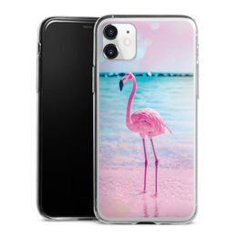 DeinDesign iPhone 11 Handy Slim Case Silikon Handyh&uuml;lle transparent H&uuml;lle extra d&uuml;nn Tropical Beach Flamingo Silikon Slim Case