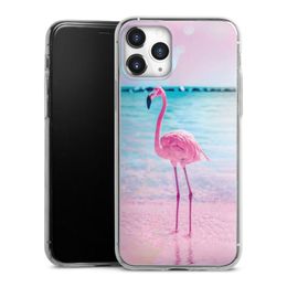 DeinDesign iPhone 11 Pro Handy Slim Case Silikon Handyh&uuml;lle transparent H&uuml;lle extra d&uuml;nn Tropical Beach Flamingo Silikon Slim Case
