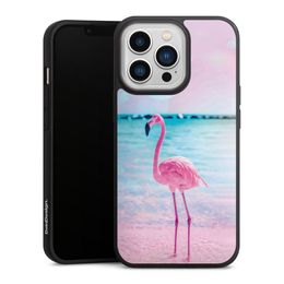 DeinDesign iPhone 13 Pro Handy Premium Silikon H&uuml;lle Handyh&uuml;lle schwarz Case Beach Tropical Flamingo Silikon Premium Case