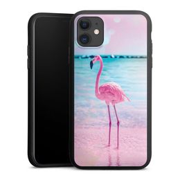 DeinDesign iPhone 11 Handy Premium Silikon H&uuml;lle Handyh&uuml;lle schwarz Case Beach Tropical Flamingo Silikon Premium Case