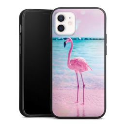 DeinDesign iPhone 12 mini Handy Premium Silikon H&uuml;lle Handyh&uuml;lle schwarz Case Beach Tropical Flamingo Silikon Premium Case