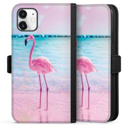 DeinDesign iPhone 11 Handy Klapph&uuml;lle Handyh&uuml;lle aus Kunst Leder schwarz Flip Case Beach Tropical Flamingo Sideflip mit Lasche