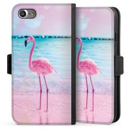 DeinDesign iPhone 8 Handy Klapph&uuml;lle Handyh&uuml;lle aus Kunst Leder schwarz Flip Case Tropical Flamingo Beach Sideflip mit Lasche