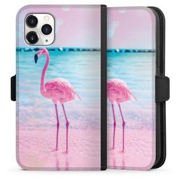DeinDesign iPhone 11 Pro Handy Klapph&uuml;lle Handyh&uuml;lle aus Kunst Leder schwarz Flip Case Beach Tropical Flamingo Sideflip mit Lasche