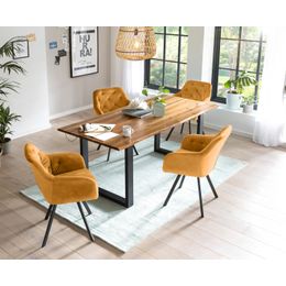Essgruppe Salesfever, gelb, Massivholz, Metall, Polyester, Sitzm&ouml;bel-Sets, "Essgruppe f&uuml;r stilvolles Speisen", 5-teiliges Set f&uuml;r Ihr Zuhause