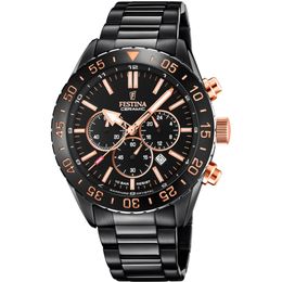 Festina Herren Chronograph "Keramik Kollektion", schwarz, Armbanduhren, Armbanduhr, Quarzuhr, Herrenuhr, Stoppfunktion, Edelstahlarmband