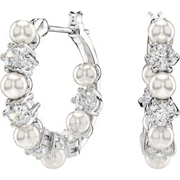 Swarovski Damen Paar Creolen "Schmuck Geschenk Matrix Drop-Ohrh&auml;nger", 3mm, Metall Perlen, silber, Metall, Perlen, Ohrringe, mit Swarovski Zirkonia