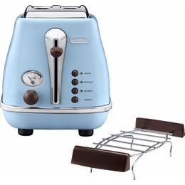 De'Longhi DE'LONGHI Toaster "Incona Vintage &raquo;CTOV 2103.AZ&laquo;", B:18,5cm H:20,5cm T:32cm, blau, Toaster, im Retro Look, azur