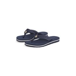 Tommy Hilfiger Damen Zehentrenner "HILFIGER WEBBING BEACH SANDAL", Gr. 42, blau, Textil, Schuhe, Sommerschuh, Flats, Bequemschuh, Dianette mit