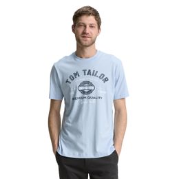 Tom Tailor Damen T-Shirt, blau, Gr. XXXL, bedruckt, Single Jersey, Obermaterial: 100% Baumwolle, Shirts, mit gro&szlig;em Logofrontprint