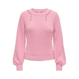 Only Damen Rundhalspullover "ONLTAYLOR LIFE LS O-NECK BLING KNT", rosa, Gr. S, unifarben, Strick, Obermaterial: 70% Baumwolle, 30% Polyester, Pullover