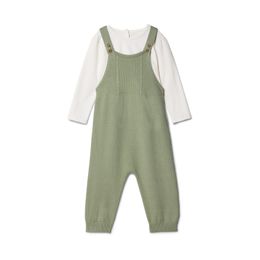 Tchibo - Baby-Set mit Latzhose und Langarmshirt - Baby - Gr. 50/56 - olivgr&uuml;n