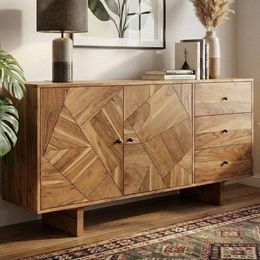 Pharao24.de Sideboard Wohnzimmerkommode aus Akazie Massivholz mit Wangengestell