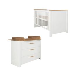 Roba Kinderzimmer-Set &raquo;Ava&laquo; mit Bett und Wickelkommode - 78x143x83,5cm - wei&szlig; - Holz / Eichenholz / Holz