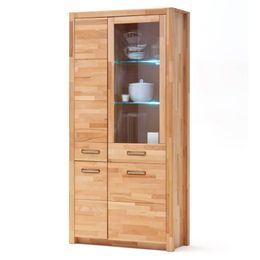 Pharao24.de Massivholz Vitrine Wohnzimmerhighboard aus Kernbuche Massivholz mit LED Beleuchtung