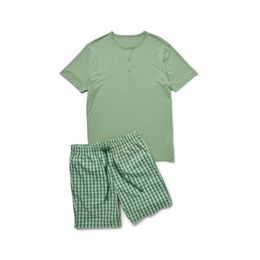 Tchibo - Shorty-Pyjama-Set - Herren - Gr. L - olivgr&uuml;n/kariert