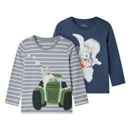 Tchibo - 2 Kinder-Langarmshirts mit Applikation - Jungen - Gr. 122/128 - dunkelblau
