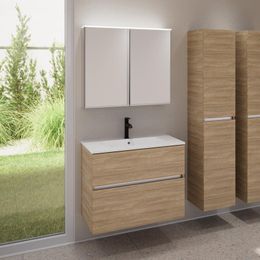 evineo ineo5 evo Unterschrank B: 80 cm mit 2 Ausz&uuml;gen, Slim-Waschtisch wei&szlig;, mit ineo Spiegelschrank CH,, BE0835WH+BE0957OA+BEA041MI,
