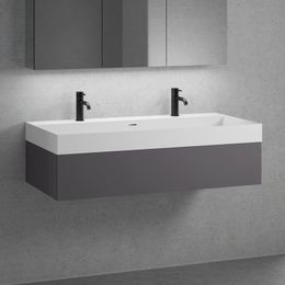 neoro n50 Unterschrank B: 120 cm mit 1 Auszug, Doppelwaschtisch mit 2 Hahnl&ouml;chern wei&szlig; matt,, BN0141WM+BN0414GR,