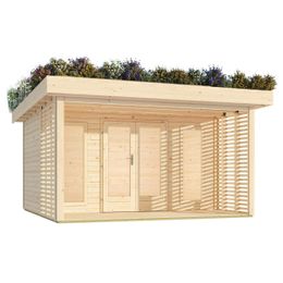 Karibu Gartenhaus mit Dachbegr&uuml;nungspaket &raquo;Hanami&laquo; - 369,5x369,5x238cm - naturfarben - Fichtenholz
